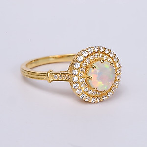 Women's Solid Gold Opal Ring White Bridesmaid Round Engagement Wedding Ring For Her Anniversary Jewelry Rings For Women BY KANISHKA GEMS JEWELS (14k Solid Yellow Gold, 6 US)