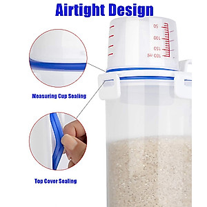 Airtight Rice Containers, BPA Free 3L Bin Dispenser with Pouring Spout, Measuring Cup for Cereal, Flour and Grain, Include a Stainless Steel Whisk and a Rice Spoon