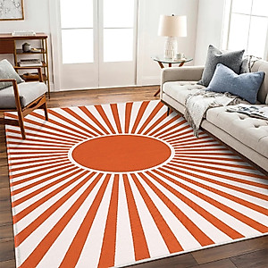 LEEVAN Boho Rug for Living Room, Machine Washable Rugs, Farmhouse 4x6 Rug Cotton Woven Bedroom Rug, Entryway Rugs Indoor, Orange&White