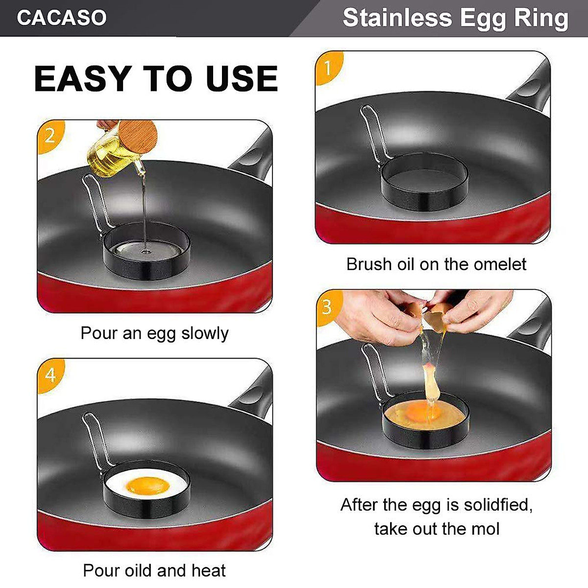 Egg Ring, Round Professional Pancake Mold, Egg Cooker Rings For Cooking, Stainless Steel Non Stick Round Egg Ring Mold For Fried Egg, Pancakes, Sandwiches 4PCS (4 PCS)