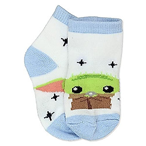 Disney Star Wars Mandalorian Baby Yoda Infant 6 Pack Quarter Socks (18-24 Months, Blue)