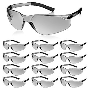 Queekay 12 Pack Safety Glasses Bulk Impact UV Scratch Glasses Protective Eyewear for Men Women Adolescents Eye Protection for Work Lab Construction Science (Gray)