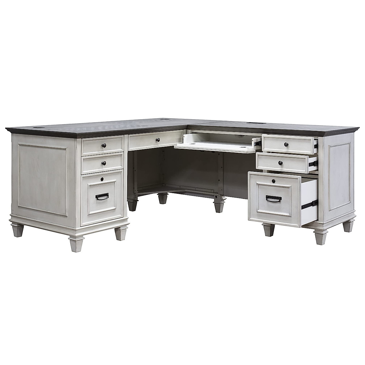 Martin Furniture Hartford Wood L-Desk and Return, Writing Table and Return, Office Desk and Return, White
