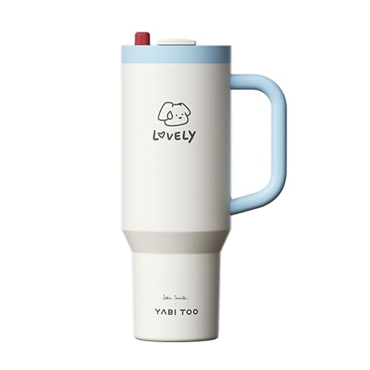 John Smith 40 oz Tumbler with Handle and Straw Reusable Stainless Steel Water Bottle Travel Mug Cupholder Friendly Gifts for Women Men Him Her (White)