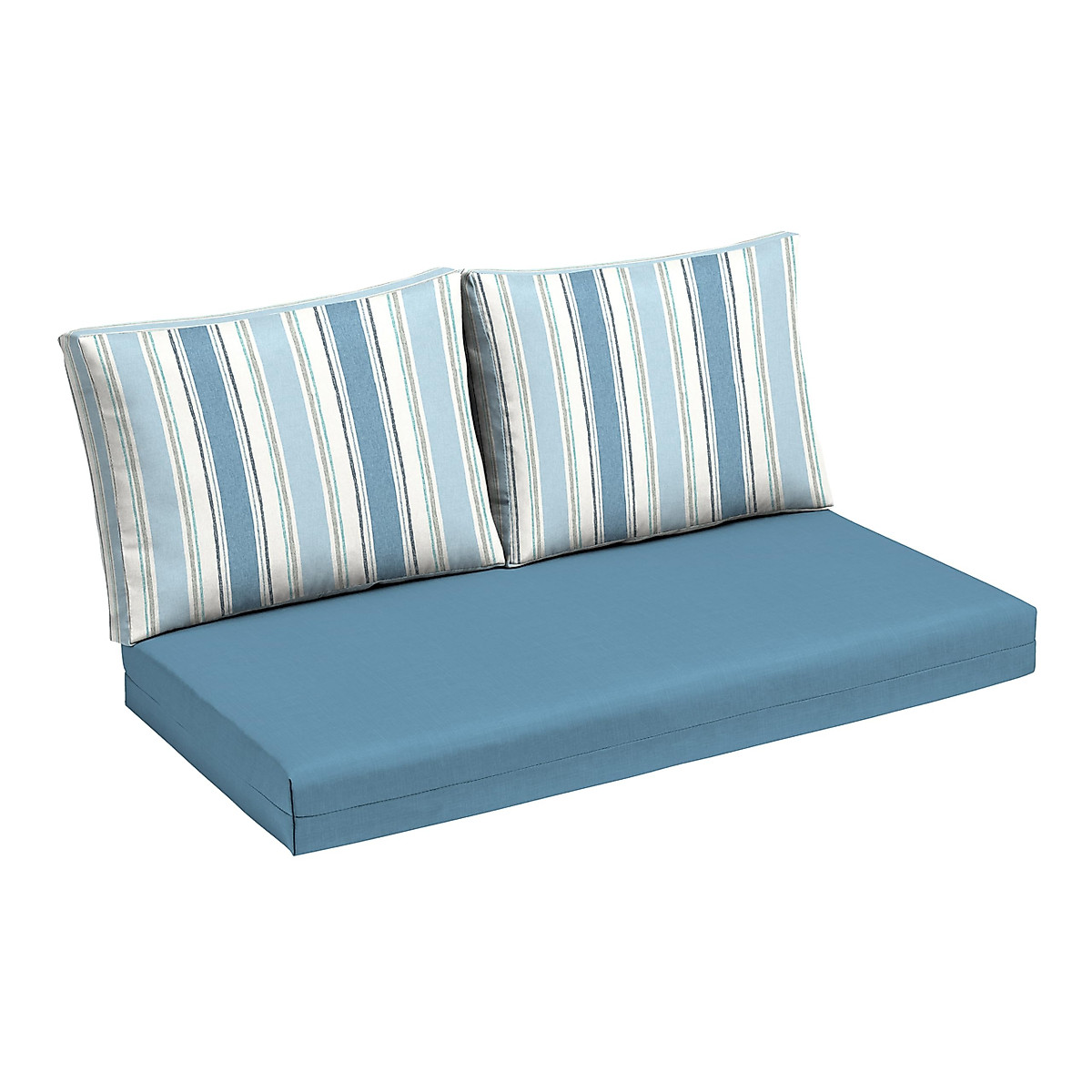Arden Selections Outdoor Loveseat Cushion Set, 48 x 24, Water Repellent, Fade Resistant, Cushion Set for Couch, Bench, and Swing 48 x 24, French Blue Linen Stripe