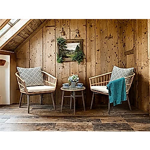 Fangflower Weather Patio Bistro Set, Outdoor Furniture Tempered Coffee Table, and Wicker Chairs for Garden, Balcony, Yard Poolside, White