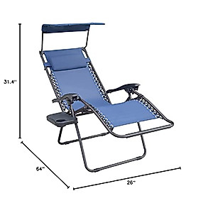 Jeco GCS18 Navy Blue Marina Zero Gravity Chair with Sunshade Pillow and Drink Tray