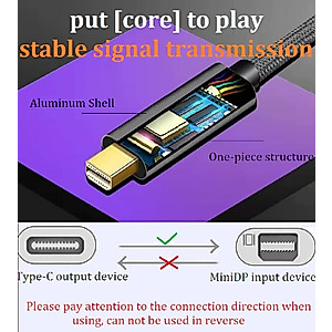 Onep USB C to Mini DisplayPort, Onepeace Thunderbolt 3 Cable to USB C 6.6FT, Compatible for MacBook ProAir 2020-2016, Surface Book2, Galaxy S2191020 (NOT Thunderbolt 2)