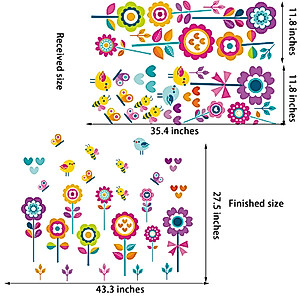 Flowers Wall Stickers for Kids Bedroom -Butterfly Bee Floral Wall Decals for Girls Room,Classroom,Nursery, Playroom- Removable DIY Peel and Stick Wall Art Decor