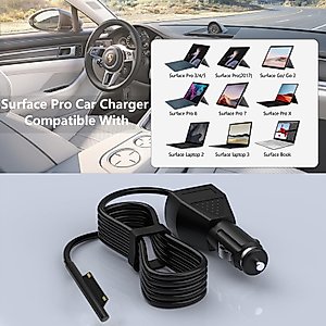 Surface Pro Car Charger 15V2.58A Surface Car Adapter for Microsoft Surface Pro 3/Pro 4/Pro 5/Pro 6/ Pro 7/Pro X Tablet, Surface Book, Surface Go, Surface Laptop 【4.9FT】