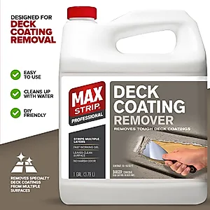Max Strip Deck Coating Remover - 1 Gallon - Professional Fast Working Gel Strips Multiple Layers - Removes Tough Deck Coatings - No Harsh Odor Leaves Surface Clean