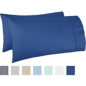 Amazon Basics 400 Thread Count Cotton Pillow Cases, King, 40" L x 20" W, Navy - Set of 2, Pillows Not Included