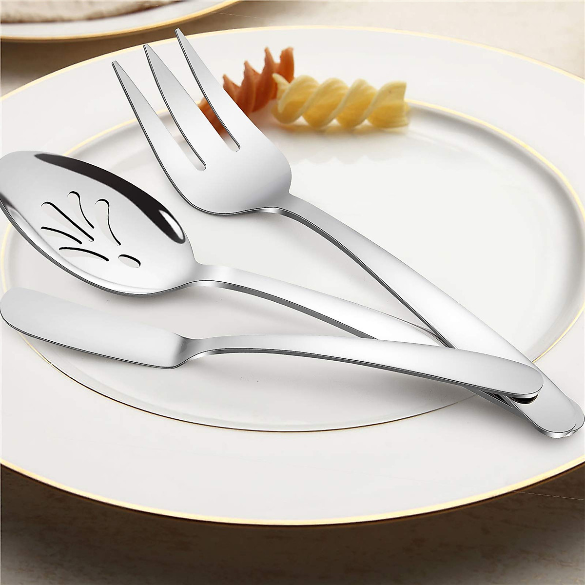 5-Piece Silverware Serving Utensils, HaWare Durable Stainless Steel Serving Spoon Fork, Mirror Polished and Dishwasher Safe