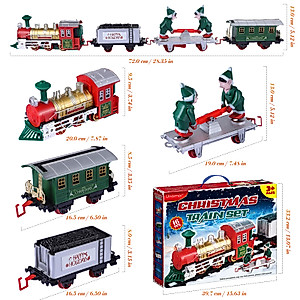 Unomor Train Set with Elf Handcar, Electric Train Set with Light & Sound, Steam Train Railway Tracks Christmas Train Gifts