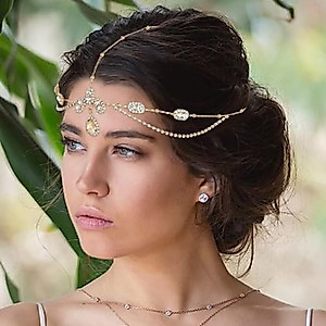 Brinie Rhinestone Hair Chains Silver Head Chain Jewelry Bride Wedding Headbands Chain Bridal Headpiece Jewelry Forehead Chain Costume Prom Wedding Hair Jewelry for Women and Girls (Type 2)