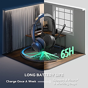 Dytole Wireless Headset with Microphone for PC, Bluetooth Headset with Noise Canceling Microphone & HI-FI Stereo Sound, USB Wireless Headset for Laptop, 65 Hrs Working Time, Work from Home/Open Office