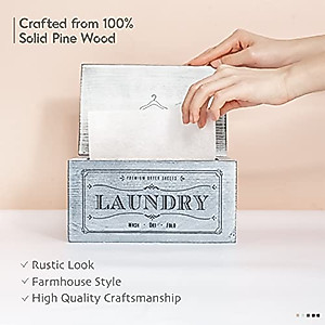 LifeLAZA Dryer Sheet Dispenser with Hinged Lid, Wooden Dryer Sheet Holder for Fabric Softener Sheets, Farmhouse Rustic Container Storage Box for Laundry Room Decor (Grayish-White)
