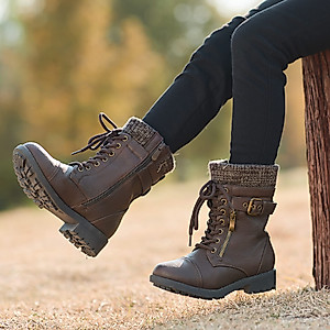 DREAM PAIRS Girl's Mid Calf Combat Ankle Lace up Boots Brown Size 9 Toddler