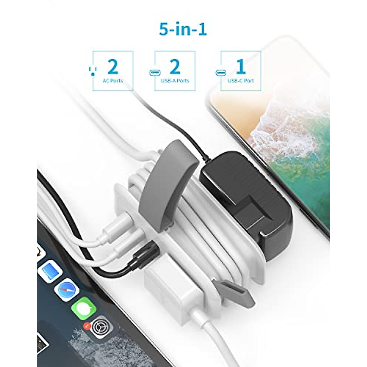 Travel Power Strip with USB, HAFINO 3.9 FT Wrapped Extension Cord Flat Plug with 2 Outlets 3 USB (1 USB C), Small Power Strip No Surge Protector for Cruise Ship Hotel Home Office,White