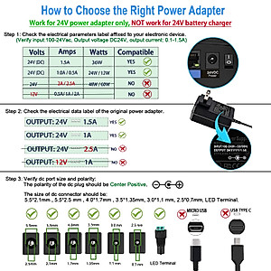 TKDY 24V DC Power Supply Cord, 100-240V AC to DC 24 Volt 1.5A 1A 0.5A 24Vdc Power Adapter, for DC24V LED Strip Lights Diffuser Humidifier and More (Not 24V Battery Charger).