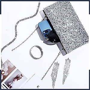 Jadive 4 Pcs Rhinestone Clutch Purses for Women Evening, Prom Purse Sparkly Bag Diamond Purse Handbag Glitter Evening Bag Jewelry Set for Formal Prom Parties Cocktail Banquet Wedding (Silver)