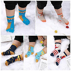 5 PACK Boys Dinosaur Socks, Cartoon Dino Pattern Cotton Crew Socks for Baby Toddler Little Kids, 3-8 Year Old Gift Set for Christmas