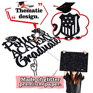 Police Academy Graduate Cake Topper, Police Grad/Future Police, Congrats Officer Graduation Party Decoration Supplies, Black Glitter