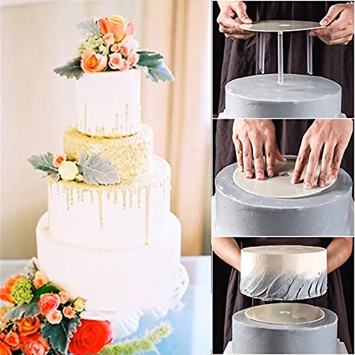 Cake Tier Stacking kit, 4 Pcs White Reusable Separator Plates for 4, 6, 8, 10, Inch Tiered Cakes and 12 Cake Stacking Dowels Rods for Tiered Stacked Cakes Decorating…