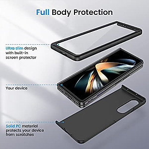Ruky for Galaxy Z Fold 4 Case, Full Body Cover with Built-in Screen Protector Hard PC Ultra-Thin Anti-Scratches Shockproof Protective Phone Case for Samsung Galaxy Z Fold 4, Black
