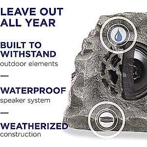 Alpine Corporation - Waterproof Bluetooth Solar-Powered Outdoor Wireless Rock Speaker – 50 Foot Range - Weatherproof, High-Fidelity Sound, Energy Efficient Solar Charging, Portable Audio System (Gray)