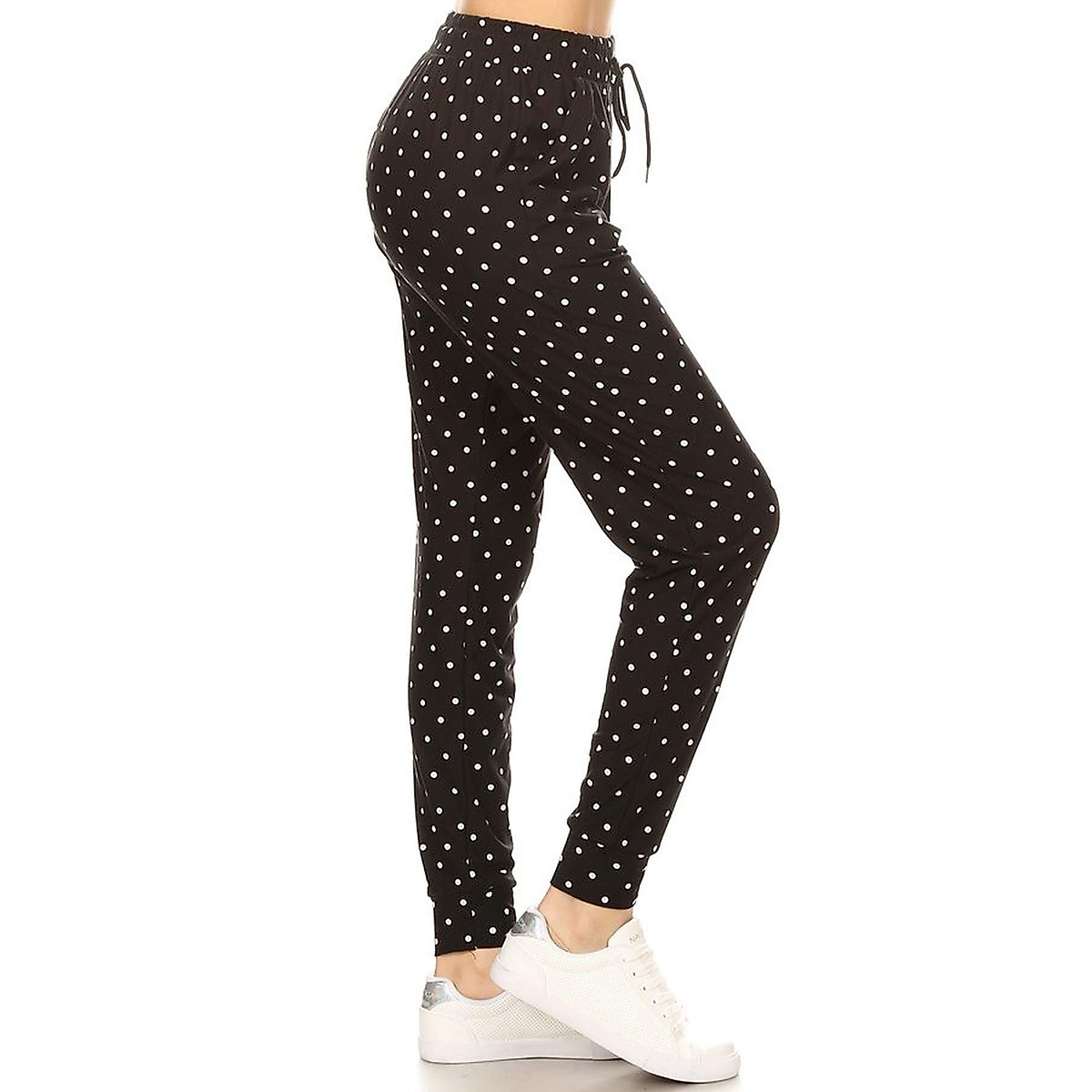 Leggings Depot Women's Relaxed fit Jogger Pants - Track Cuff Sweatpants with Pockets-R885, Medium, Polka Dots