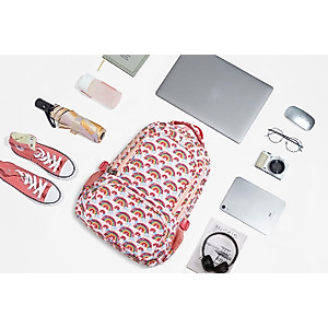 BLUEFAIRY School Backpack for Girls Backpack Kids Elementary Middle School Book Bags Bookbags Back to School Cute Gifts Mochila para Niñas 17" Rainbow Beige