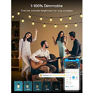 Govee Outdoor String Lights, 48ft Smart Outdoor String Lights with 15 Dimmable Warm White LED Bulbs, IP65 Waterproof Shatterproof Patio Lights for Dating, Party, Wedding, 70lm per Bulb