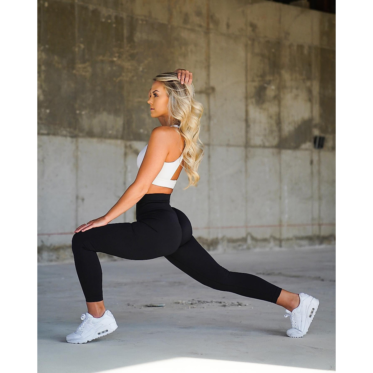 OQQ Women's 2 Piece Yoga Legging Seamless Workout High Waist Butt Liftings Athletic Leggings Black Darkgrey