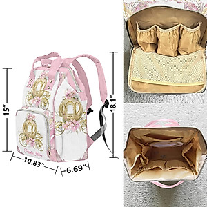 Pink Gold Car Floral Personalized Diaper Backpack with Name,Custom Travel DayPack for Nappy Mommy Nursing Baby Bag One Size