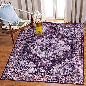 Bohemian Medallion Chic Area Rug,3'X 5' Purple Living Room Bedroom Dining Room Non-Slip Backing Soft Faux Wool Floor Carpet for Kitchen Bedroom Bathroom Dining Room