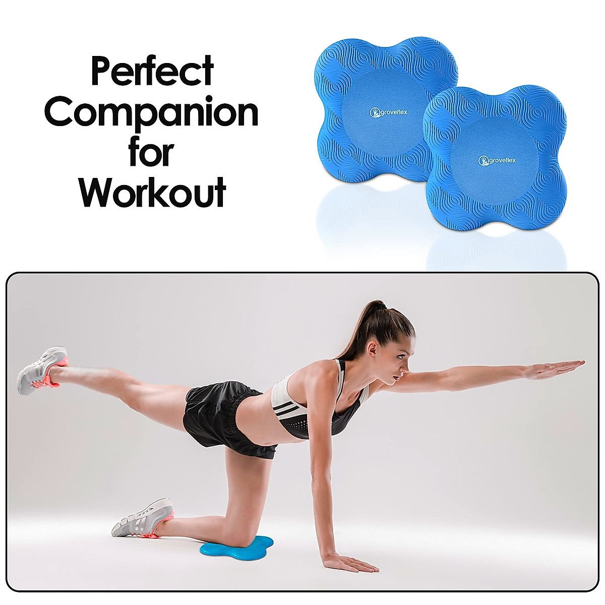 groveflex Yoga Knee Cushion - EVA Yoga Pads, Thick, Soft, Fitness Cushion Pads, Non-slip Design - Knees, Wrists, Elbows Protectors - Pads for Yoga, Pilates, Meditation - Pack of 2, Blue