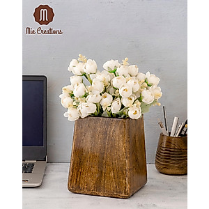 Mie Creations Rustic 7'' Large Utensil Holder Crock for Kitchen Countertop | Thanksgiving Christmas Utensils Crock, Wooden Square Spatula Organizer Caddy for Party, Cooking Counter Decor- Dark Brown