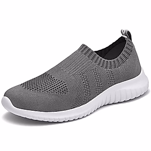 konhill Women's Walking Tennis Shoes - Lightweight Athletic Casual Gym Slip on Sneakers 8.5 Wide US A/Dark Grey,39