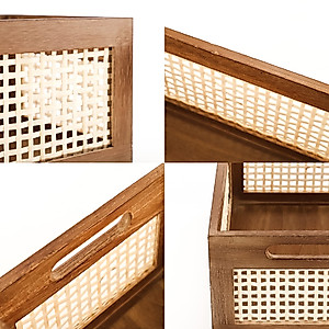 CINWEN Decorative Vintage Wooden Crate Storage Box, Rustic Pine Wood Organizer Bin Basket w/ Built-In Handles for Kitchen Pantry, Cupboard, Cabinet, Counter, Home Sort Collection - Natural Pine