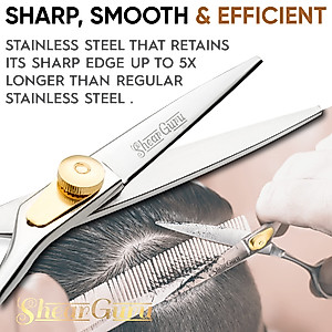 ShearGuru Professional Barber Kit/Salon Haircut Scissors Cutting Set - 6.5"-Straight Edge Razor Sharp Barber Scissors + Texturizing Thinning Shears Styling Hair for Women Men