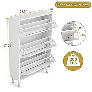 FeLeA Entryway Shoe Cabinet, Narrow Shoe Storage Cabinet with 3 Flip Drawers, Modern Slim Shoe Cabinet, Freestanding Shoe Rack, Shoe Organiazer(31.5" Wx 9.45" Dx 47.24" H)