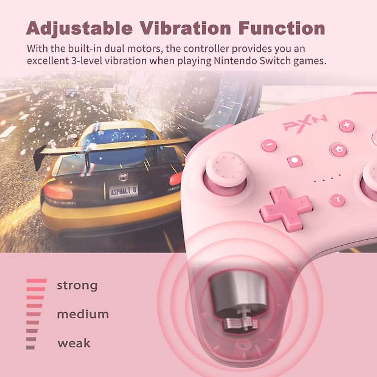 PXN Wireless Switch Controller for Nintendo Switch/Switch Lite/OLED, Support iOS(16 Version Only) Switch Pro Controller with Turbo, Wake-up, NFC, Motion, Vibration Wireless Switch Controller-Pink