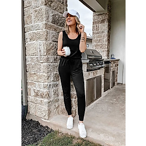 PRETTYGARDEN Women's Two Piece Outfit Sets Casual Summer Sleeveless Crewneck Tops and Sweatpants Active Tracksuit Lounge Wear (Black,Large)