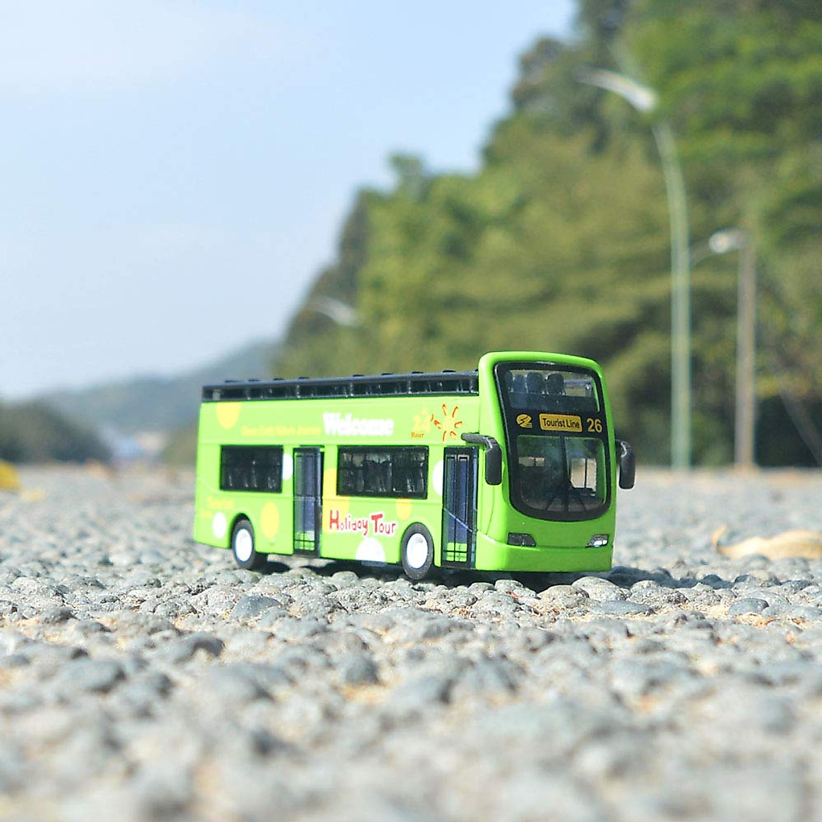 Ailejia City Bus Sightseeing Double Decker Bus Model Open Top Pull Back Vehicles Toy Die Cast Pull Back Vehicles Mini Model Car Lights and Music (Green)