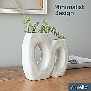 Crutello Textured Ceramic White Loop Vase - Modern Home Decor for Mantles, Bookshelves, Tables, Entryways