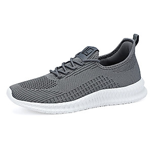 LCGJR Men's Running Shoes Ultra Lightweight Breathable Comfortable Walking Shoes Casual Fashion Sneakers Mesh Workout Shoes Grey Size10.5