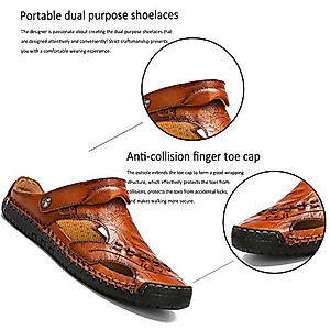 MIXSNOW Mens Leather Sandals Summer Casual Water Shoes Walking Outdoor Beach Travel Slippers （Yellow Brown 42）