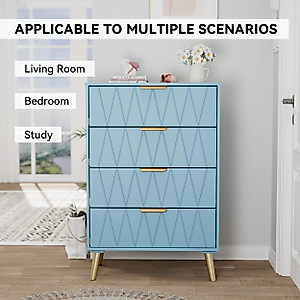 NOVALLA 4 Drawer Dresser, Chest of Drawers, Modern Dresser with Storage, Organizer Unit for Bedroom, Living Room, Hallway, Entryway, Closet(Blue)