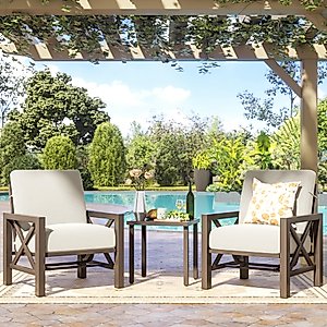 NATURAL EXPRESSIONS 3 Piece Patio Bistro Set, Outdoor Patio Seating Chair, Motion Rocking Chair, Stationary Rocker with Thick Olefin Cushions for Backyard,Porch,Poolside